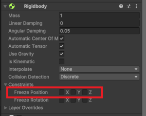 【Unity】Freeze PositionでRigidbodyによる特定の軸への移動を制御できる | ともくんのゲーム作り部屋
